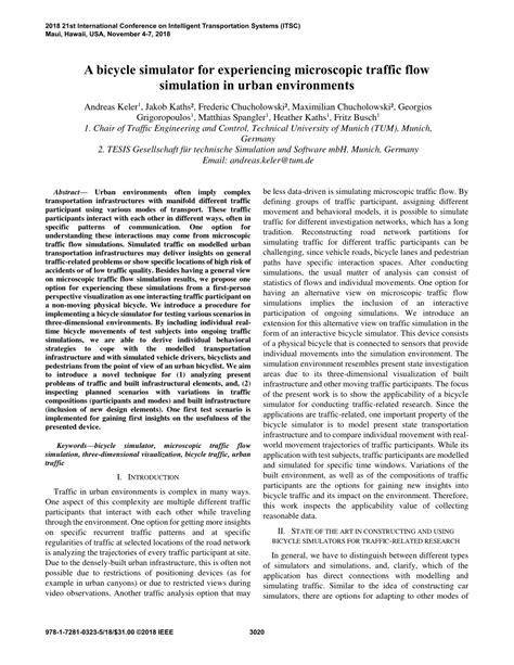 Pdf A Bicycle Simulator For Experiencing Microscopic Traffic Flow Simulation In Urban Environments