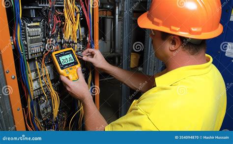 Electrician Testing Electrical Panel Wiring Multimeter Stock