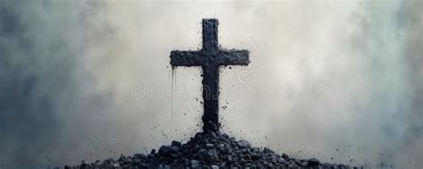 Ash Wednesday Illustration Shows Dark Cross Made Of Ash On Vintage Gray Background Ash Falling