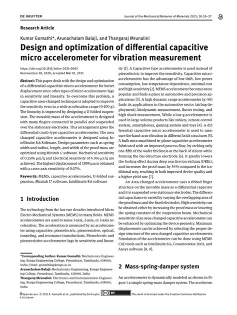 Pdf Design And Optimization Of Differential Capacitive Micro