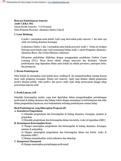 Audit 1 Semester Learning Plan Enid Pdf