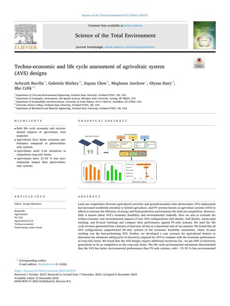Pdf Techno Economic And Life Cycle Assessment Of Agrivoltaic System Avs Designs