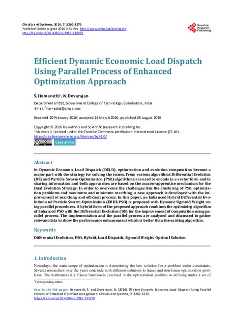 Pdf Efficient Dynamic Economic Load Dispatch Using Parallel Process