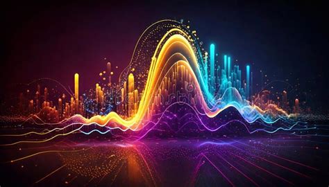 Neon Sound Waves Create Vibrant Visual Representation Of Music Energy In A Digital Display Stock
