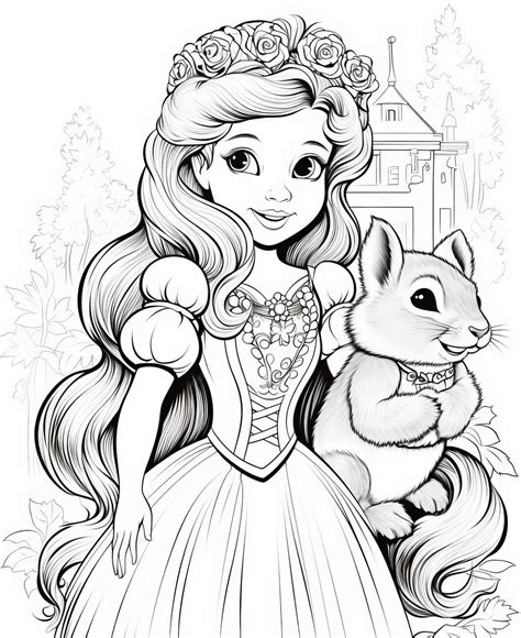 Premium Photo Whimsical Princess And Playful Squirrel Coloring Page An Easy And Fun Activity