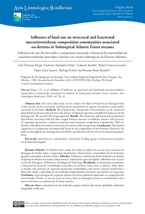 Pdf Influence Of Land Use On Structural And Functional Macroinvertebrate Composition