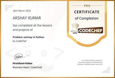 User Certificate Codechef