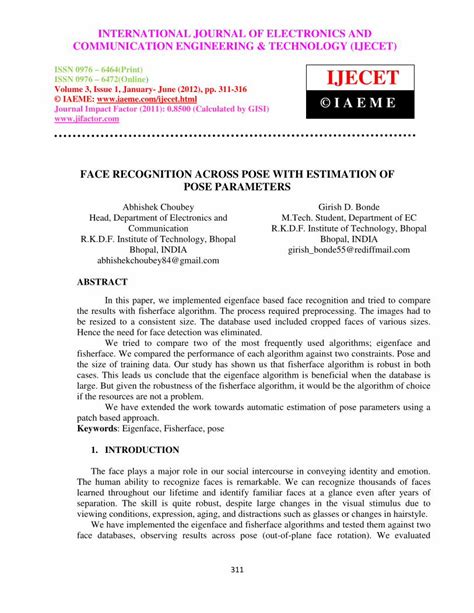 Pdf Face Recognition Across Pose With Estimation Of Pose Parameters