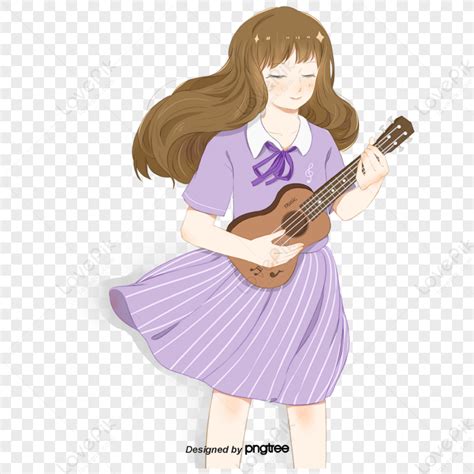 기타를 치는 카통의 긴 머리소녀만화연주하다인물 Png 일러스트 무료 다운로드 Lovepik