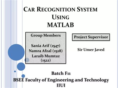 Number Plate Recognition System Using Matlab PPTX