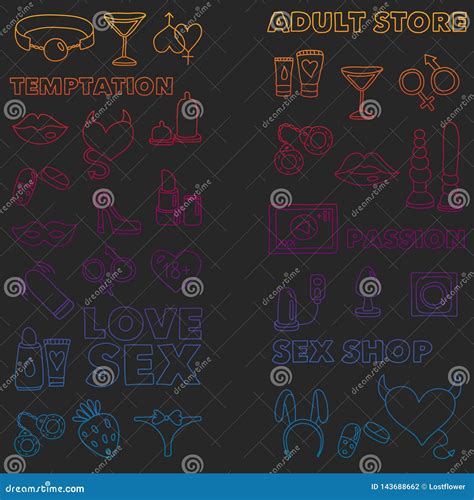 Vetor Ajustado Com Cones Da Loja Do Sexo Fundo Er Tico Dos Jogos Da Fetiche Ilustra O Do Vetor