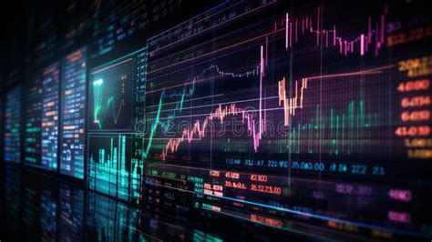 Technical Price Graph And Indicator Red And Green Candlestick Chart On Blue Theme Screen