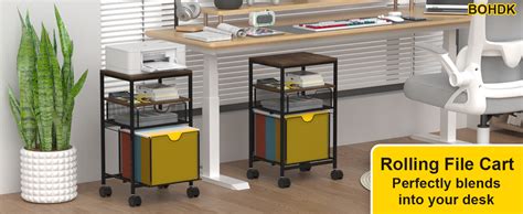 BOHDK Rolling File Cart With Storage Drawers Mobile Filing Cabinet For Home Office Hanging