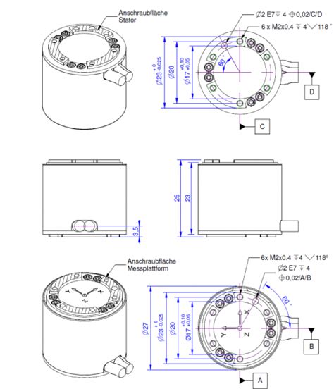 Miniature 6 Component Force Transducer 200n 1nm