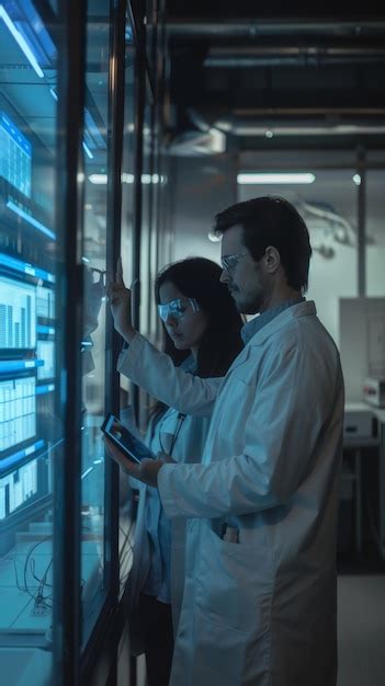 Scientists Analyzing Data On A Digital Interface In A Futuristic