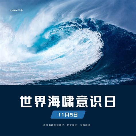 蓝白色世界海啸意识日照片小节日节日宣传中文微信朋友圈 模板 Canva可画
