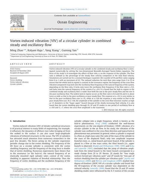 Pdf Vortex Induced Vibration Viv Of A Circular Cylinder In Combined Steady And Oscillatory Flow