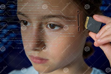 Teenage Girl Inserting Sd Memory Card Into Slot In Her Head Stock Image Image Of Drive Micro