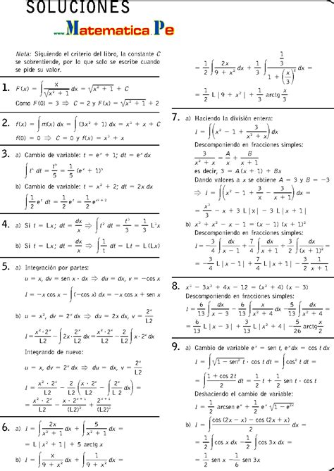 Integrales Indefinidas MÉtodos De IntegraciÓn Ejercicios Resueltos