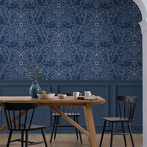 Laura Ashley Silchester Blue Contemporary Smooth Wallpaper