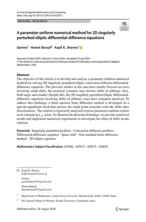 Pdf A Parameter Uniform Numerical Method For 2d Singularly Perturbed Elliptic Differential
