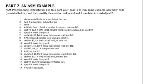 Solved Part 2 An Asm Example Asm Programming Instructions