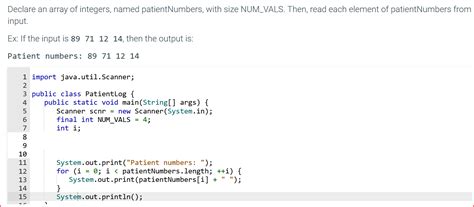 Solved Declare An Array Of Integers Named Patientnumbers