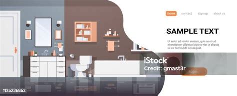 현대적인 욕실 싱크 탁상용 거울 화장실과 욕조 가구 없는 사람들이 빈 목욕 룸 인테리어 디자인 평면 수평 평면 복사 공간 개수대에 대한 스톡 벡터 아트 및 기타 이미지