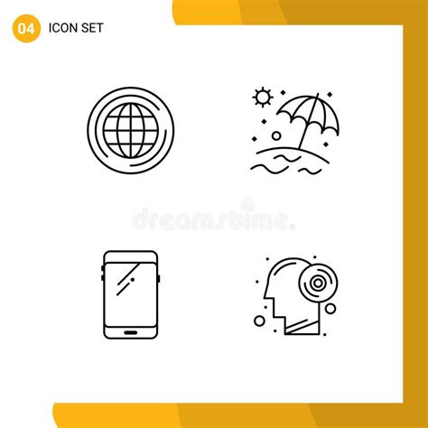 Mobile Interface Line Set Of 4 Pictograms Of World Mobile Think Vacation Samsung Stock
