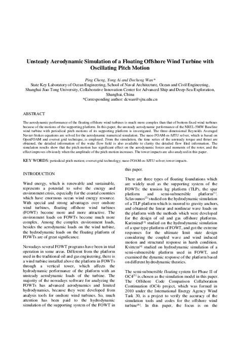 Pdf Unsteady Aerodynamic Simulation Of A Floating Offshore Wind