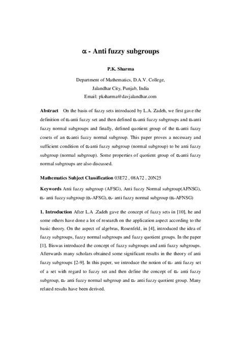 Pdf Alpha Anti Fuzzy Subgroups