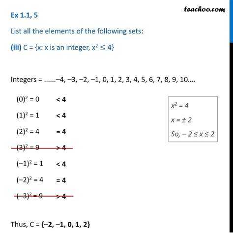 Ex 11 5 List All Elements Of Set C X X Is An Integer X2 ≤ 4