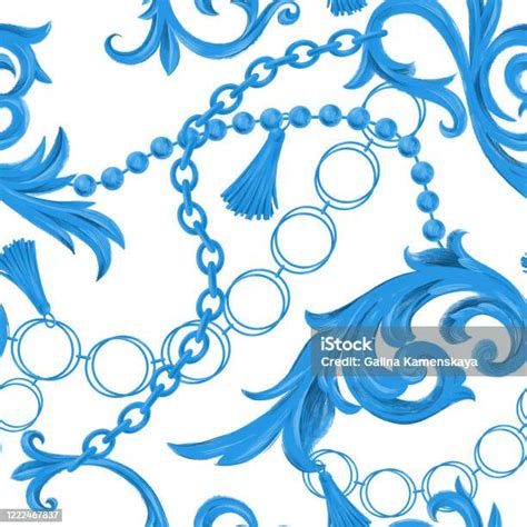 체인 액세서리 보석 및 바로크 로코코 테두리 프레임 요소와 패션 원활한 패턴 0명에 대한 스톡 벡터 아트 및 기타 이미지 0명 개인 장식품 개체 그룹 Istock
