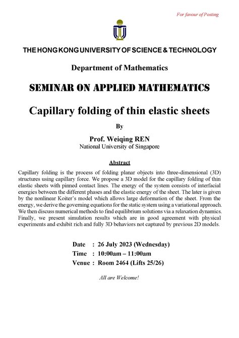 Department Of Mathematics Seminar On Applied Mathematics Capillary