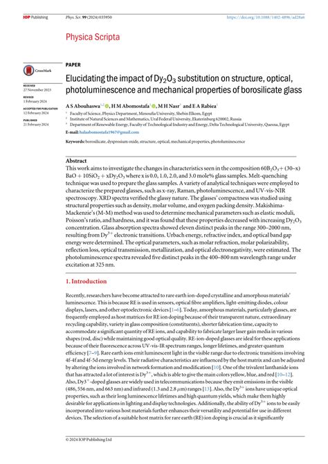 Elucidating The Impact Of Dy2o3 Substitution On Structure Optical Photoluminescence And