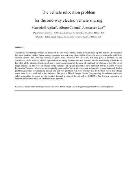 Pdf The Relocation Problem For The One Way Electric Vehicle Sharing