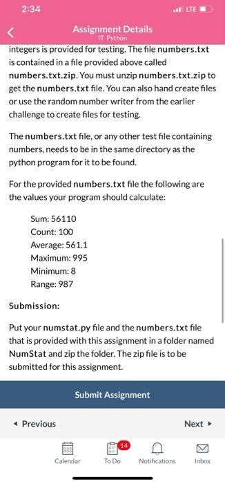 Solved Assignment Details It Python Challenge Number Stats Chegg