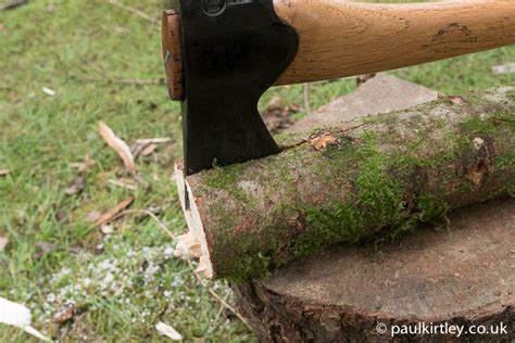Small Wood Splitting With Axe Reliable In Camp On The Trail