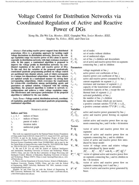 Voltage Control For Distribution Networks Via Coordinated Regulation Of Active And Reactive