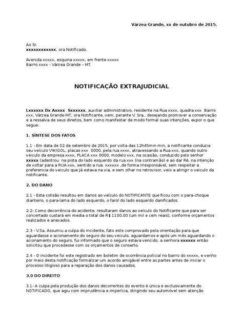 Modelo Notificação Extra Judicial Batida Veiculos Pagamento Pdf