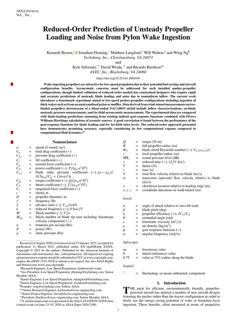 Pdf Reduced Order Prediction Of Unsteady Propeller Loading And Noise From Pylon Wake Ingestion