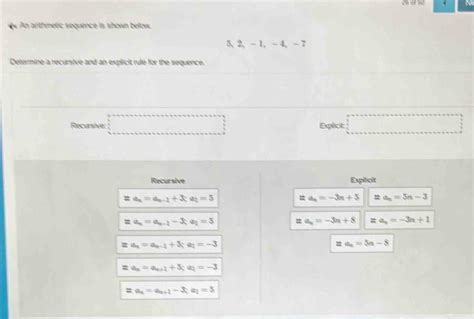 solved an arithmetic sequence is shown below determine a recursive and