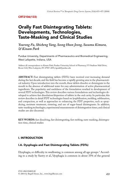 Orally Fast Disintegrating Tablets Developments Kinam