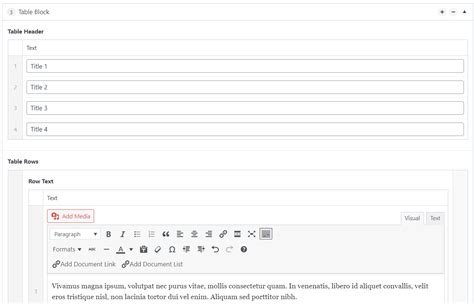 Layouts How To Set Up A Table Block