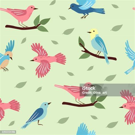 봄 새 나뭇잎 그리고 밝은 녹색 배경에 분기 벽지 포장지 다른 표면에 직물에 인쇄하기위한 다채로운 귀여운 이음매 없는 패턴 3