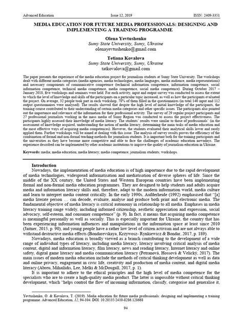 Media Education For Future Media Professionals Pdf Literacy Information