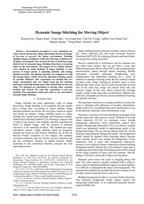PDF Dynamic Image Stitching For Moving Object