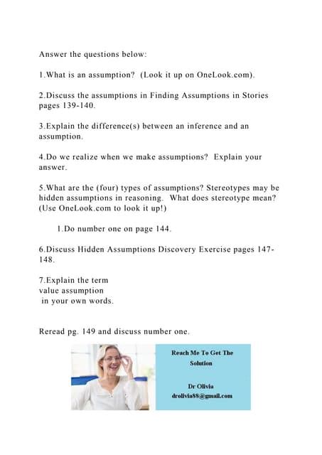 Answer The Questions Below1what Is An Assumption Look It Updocx
