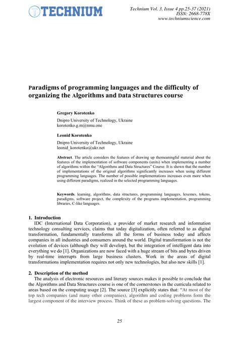 Pdf Paradigms Of Programming Languages And The Difficulty Of