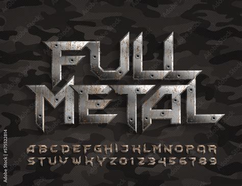 Full Metal Alphabet Font Rusty Metal Letters And Numbers With Bullet